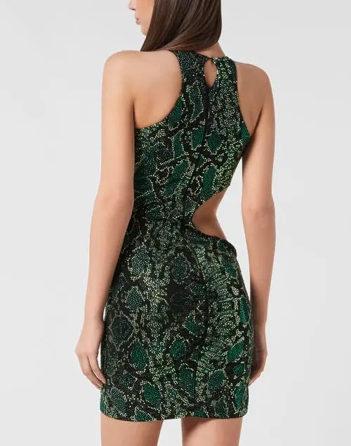 Philipp Plein Mini Dress Strass Snake