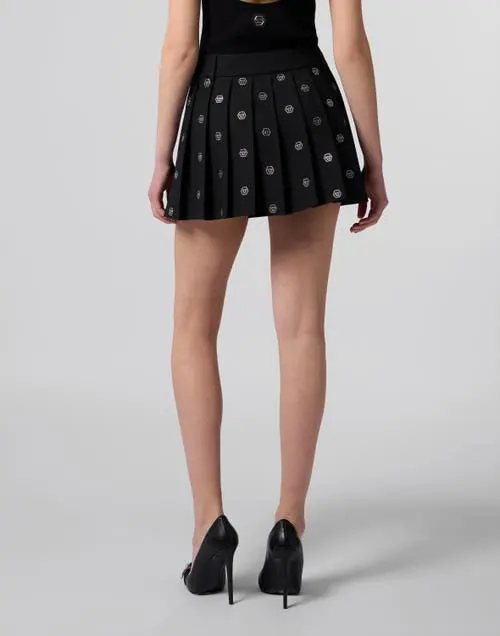 Philipp Plein Pleated Mini Skirt Monogram Strass Monogram Strass