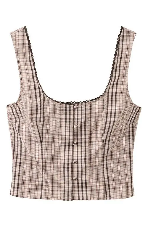 Mango Checkered Cotton Blend Top