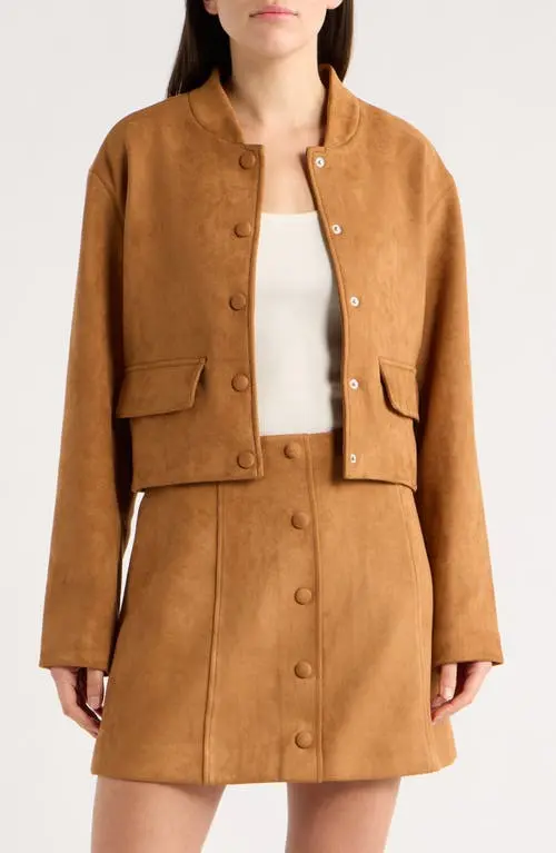 Bernardo Faux Suede Cropped Bomber Jacket - Cognac