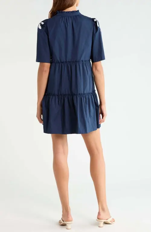 SUGARLIPS Dixie Split Neck Cotton Dress With Tiered Skirt - Navy