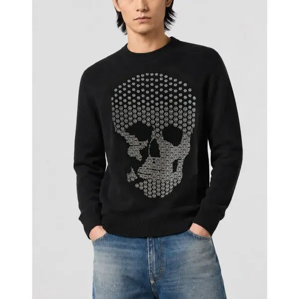 Philipp Plein Cashmere Roundneck Pullover Skull Strass