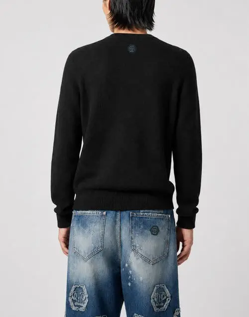 Philipp Plein Cashmere Roundneck Pullover Skull Strass