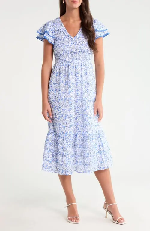 SUGARLIPS Maisie Floral Print Tiered Midi Dress