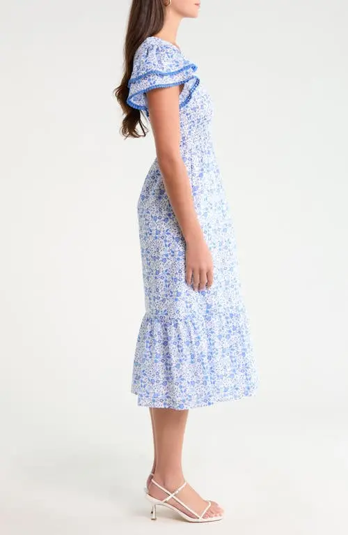 SUGARLIPS Maisie Floral Print Tiered Midi Dress