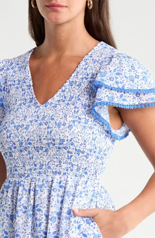 SUGARLIPS Maisie Floral Print Tiered Midi Dress