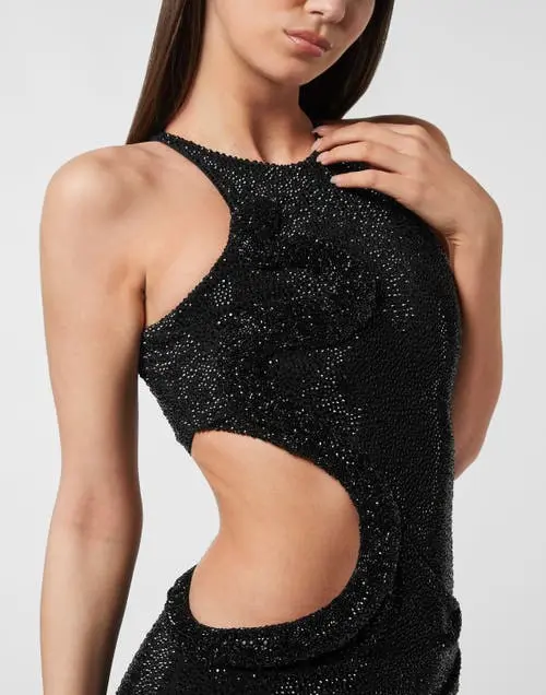Philipp Plein Long Dress With Rhinestone Snake Detail