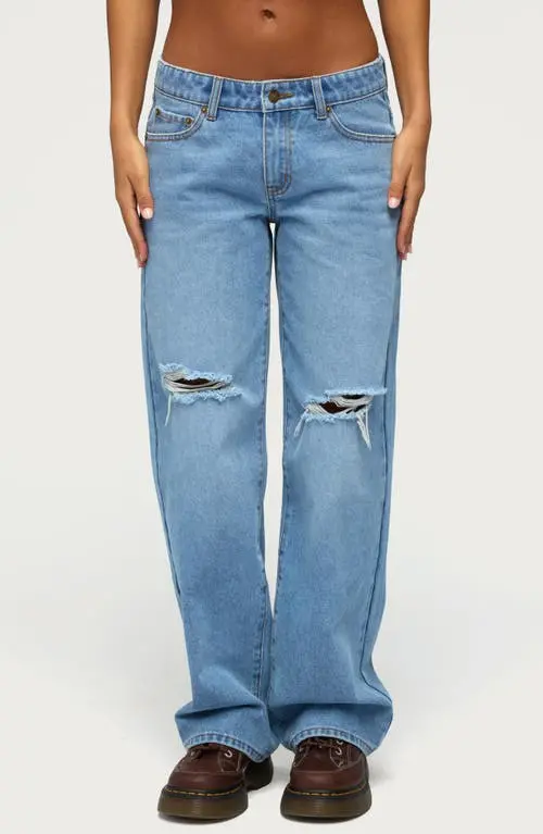 EDIKTED Juju Ripped Low Rise Baggy Jeans - Blue-washed