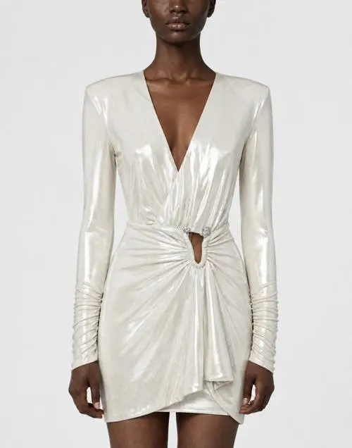 Philipp Plein Draped Long Sleeve Mini Dress - Silver