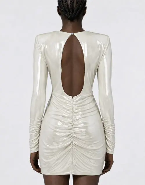 Philipp Plein Draped Long Sleeve Mini Dress