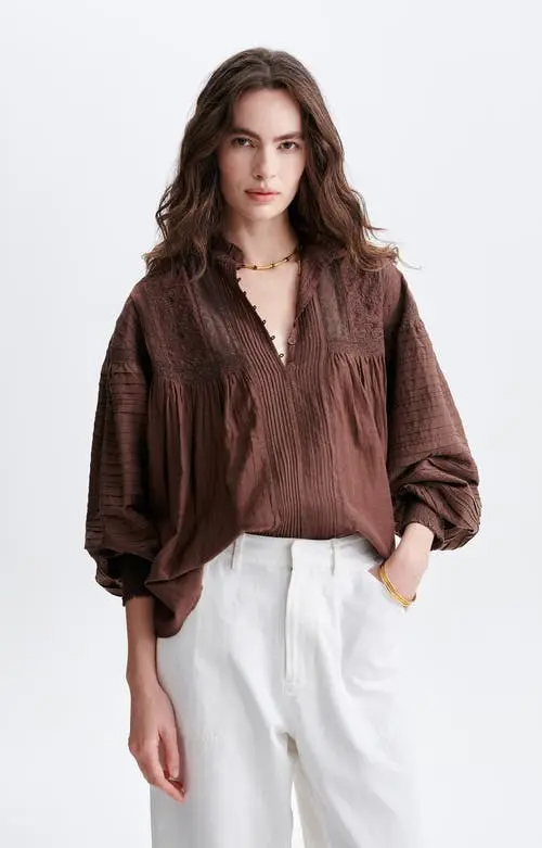 Vanessa Bruno Dahlia High Neck Lace Blouse - Marron