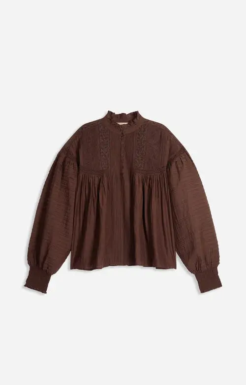 Vanessa Bruno Dahlia High Neck Lace Blouse - Marron