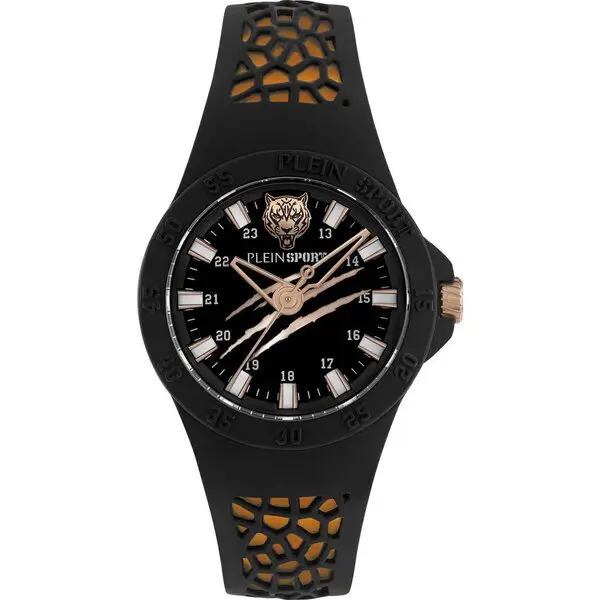 PLEIN SPORT Thunderstorm Watch With Silicone Strap - Black/goldenrose