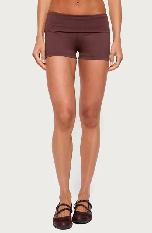 EDIKTED Ambar Contrast Stripe Foldover Shorts - Brown
