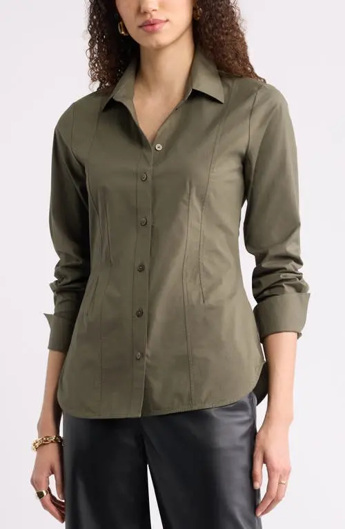 Nordstrom Poplin Waisted Button Down Shirt - Olive Sarma