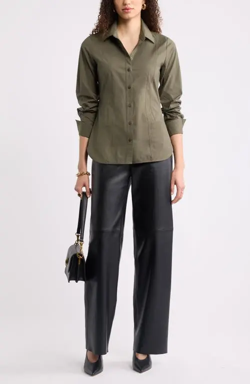 Nordstrom Poplin Waisted Button Down Shirt - Olive Sarma