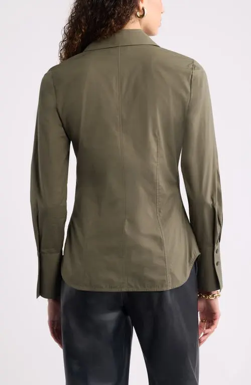 Nordstrom Poplin Waisted Button Down Shirt - Olive Sarma
