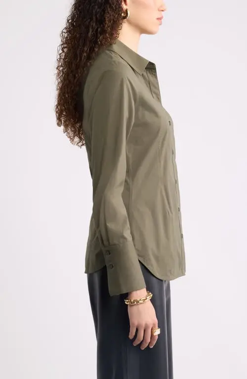 Nordstrom Poplin Waisted Button Down Shirt - Olive Sarma