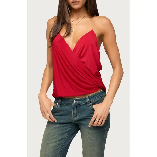 EDIKTED Ainsley Wrap Front Top - Red