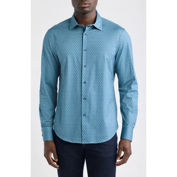 Bugatchi James Ooohcotton® Geo Print Button-up Shirt - Teal