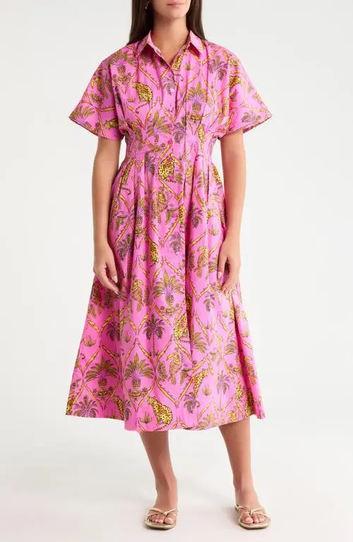SUGARLIPS Wilderra Pleated Cotton Midi Shirtdress