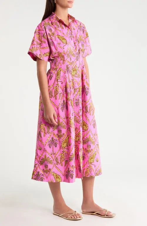 SUGARLIPS Wilderra Pleated Cotton Midi Shirtdress
