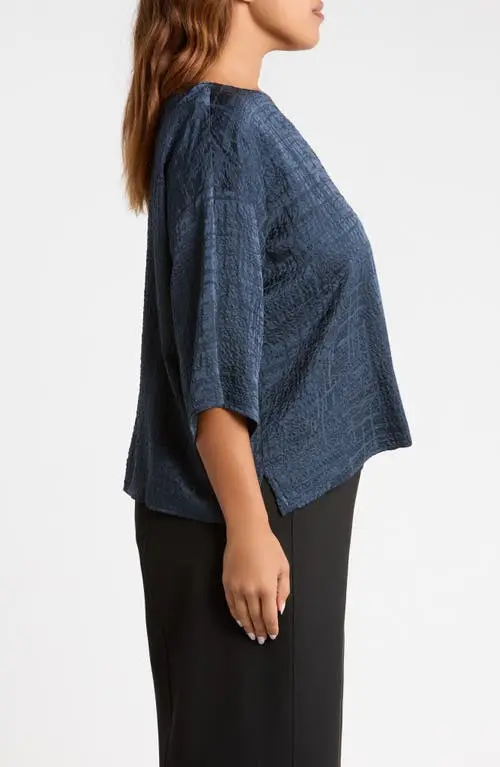 Eileen Fisher Bateau Neck Box Top With 3/4 Sleeves In Silk - Maritime