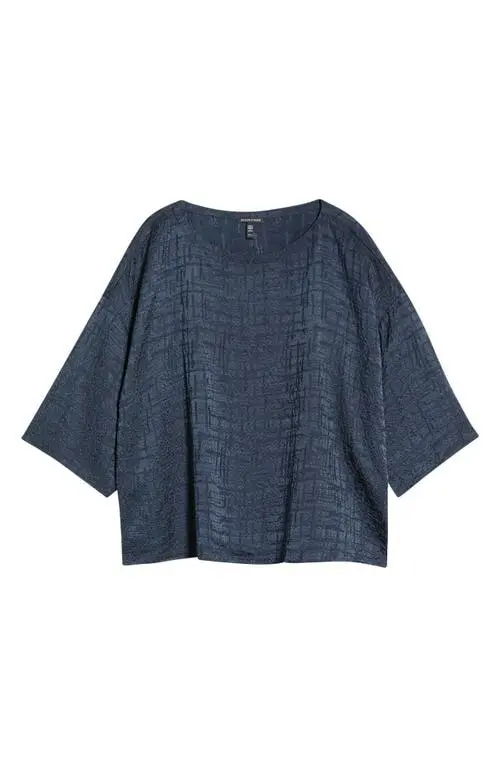 Eileen Fisher Bateau Neck Box Top With 3/4 Sleeves In Silk - Maritime