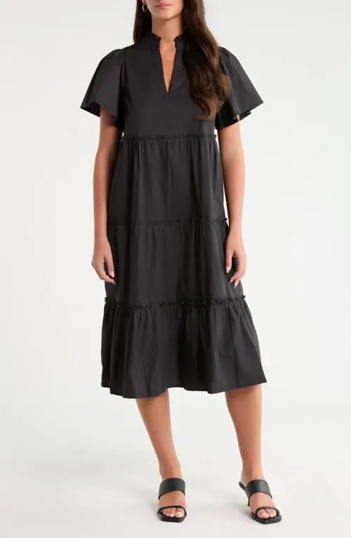 SUGARLIPS Noelle Split Neck Tiered Cotton Dress