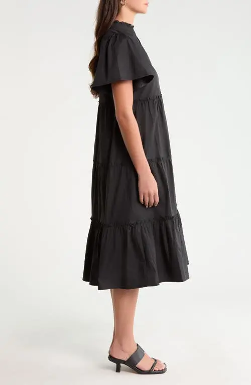 SUGARLIPS Noelle Split Neck Tiered Cotton Dress
