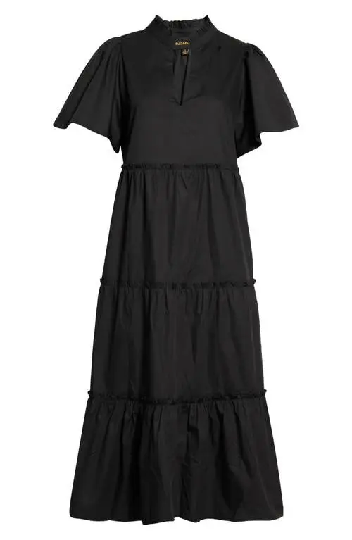 SUGARLIPS Noelle Split Neck Tiered Cotton Dress