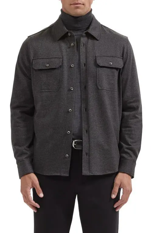 Bugatchi Long Sleeve Cotton Jacquard Button Down Knit Shirt - Black