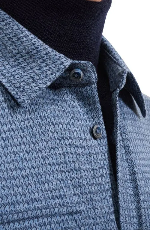 Bugatchi Long Sleeve Cotton Jacquard Button Down Knit Shirt - Ink