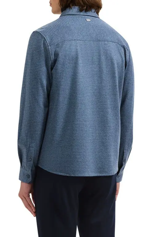 Bugatchi Long Sleeve Cotton Jacquard Button Down Knit Shirt - Ink