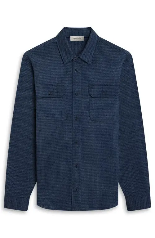 Bugatchi Long Sleeve Cotton Jacquard Button Down Knit Shirt - Ink