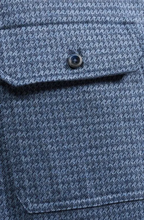 Bugatchi Long Sleeve Cotton Jacquard Button Down Knit Shirt - Ink
