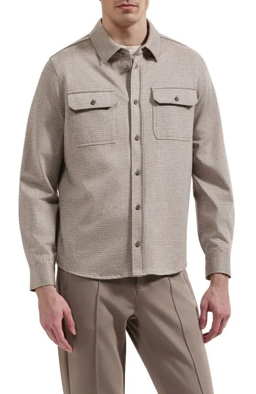 Bugatchi Long Sleeve Cotton Jacquard Button Down Knit Shirt - Walnut