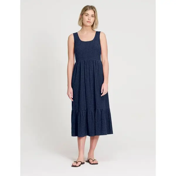 FINERY LONDON Cara Gingham Seersucker Midi Dress - Navy