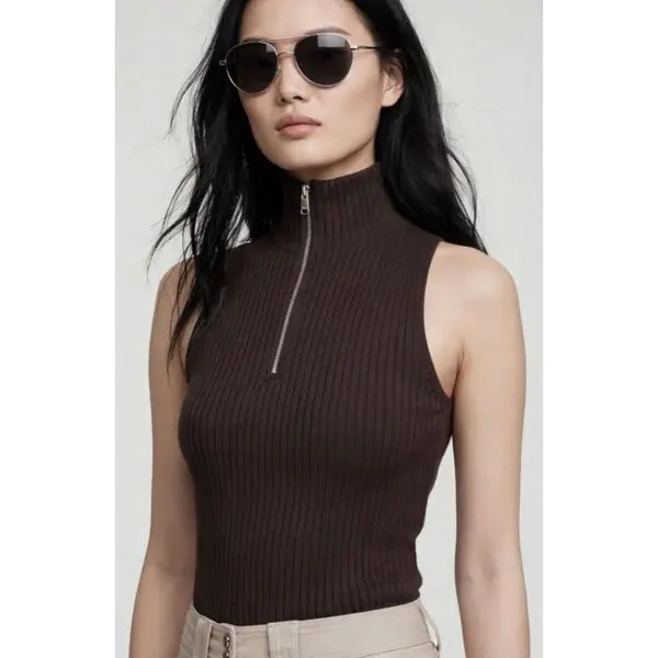 Anatomie Selina Half-zip Ribbed Sleeveless Sweater Top