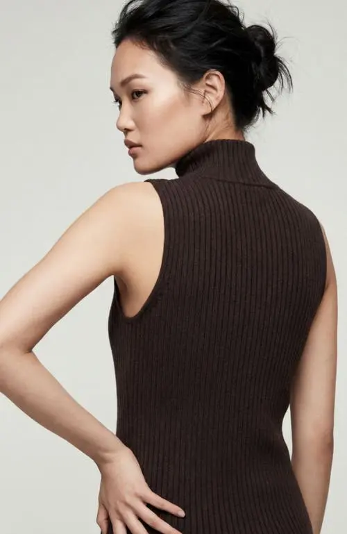 Anatomie Selina Half-zip Ribbed Sleeveless Sweater Top