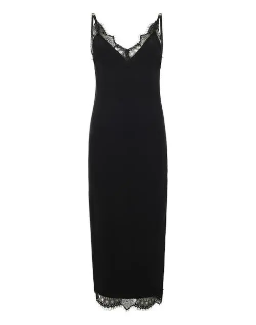 Philipp Plein Shiny Rib Maxi Tank Dress Lace - Black
