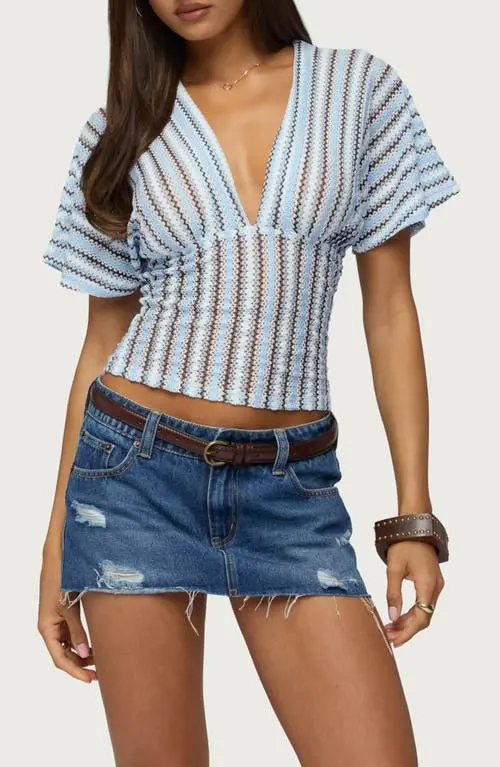 EDIKTED Alwyn Zigzag Flutter Sleeve Top - Light-blue