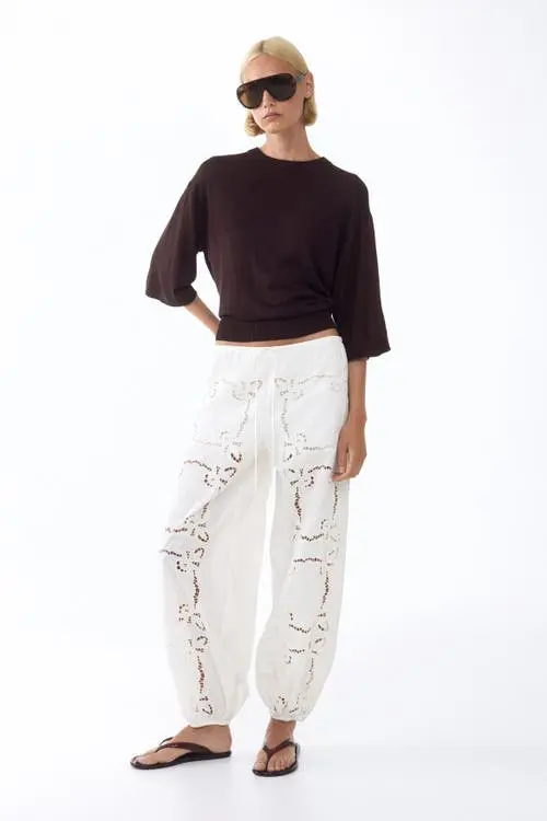 H&M Short-sleeved Fine-knit Top - Dark Brown