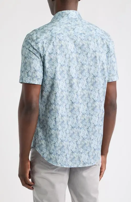 Bugatchi Miles Ooohcotton® Print Short Sleeve Button-up Shirt - Indigo
