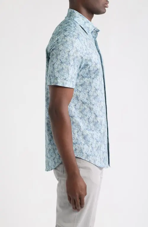 Bugatchi Miles Ooohcotton® Print Short Sleeve Button-up Shirt - Indigo