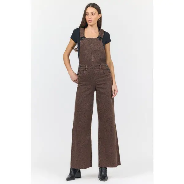 DEAR JOHN Fiona Leopard Print Overalls Jeans - Brown Leopard