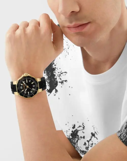 PLEIN SPORT Stainless Steel Watch With Silicone Strap - Black/lightgold