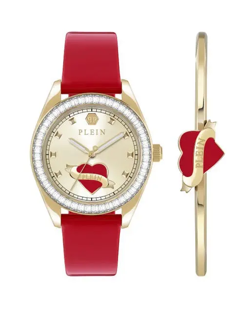 Philipp Plein Stainless Steel Quartz Watch With Leather Strap And Heart Motif