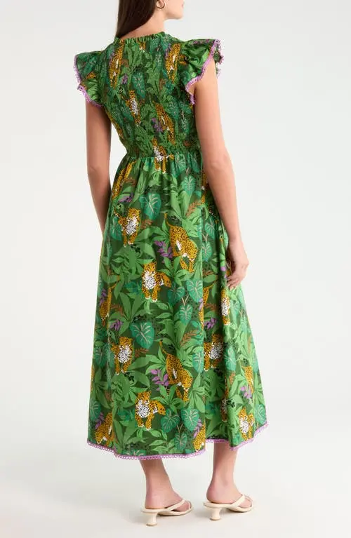 SUGARLIPS Merlin Smocked Bodice Flutter Sleeve Cotton Midi Sundress