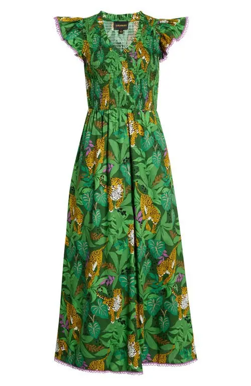 SUGARLIPS Merlin Smocked Bodice Flutter Sleeve Cotton Midi Sundress